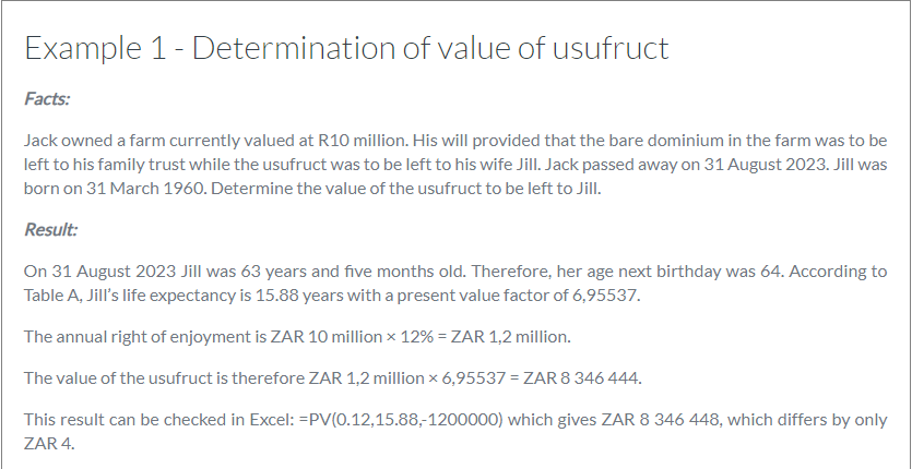 Usufructs: Understanding the 12% discount rate and annual right of ...