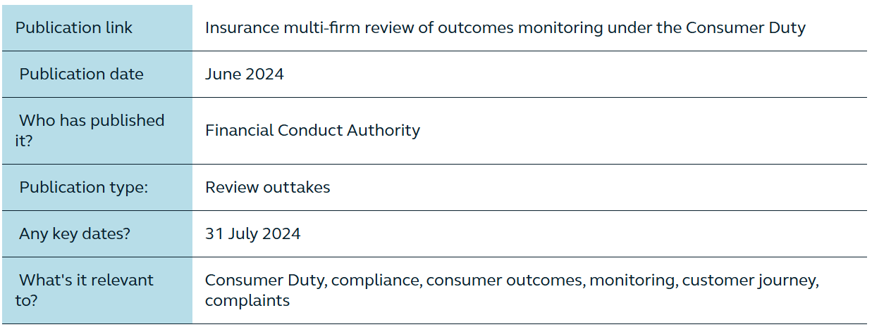The FCA's expectations of outcomes monitoring under the Consumer Duty ...
