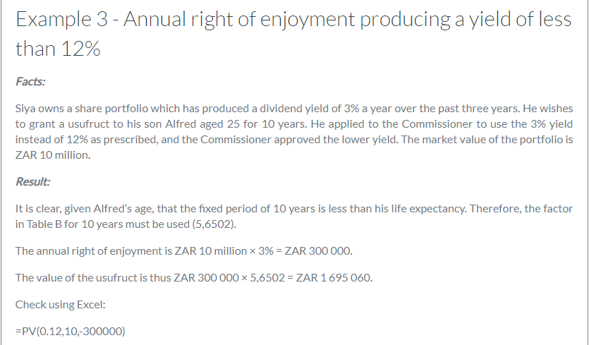 Usufructs: Understanding the 12% discount rate and annual right of ...